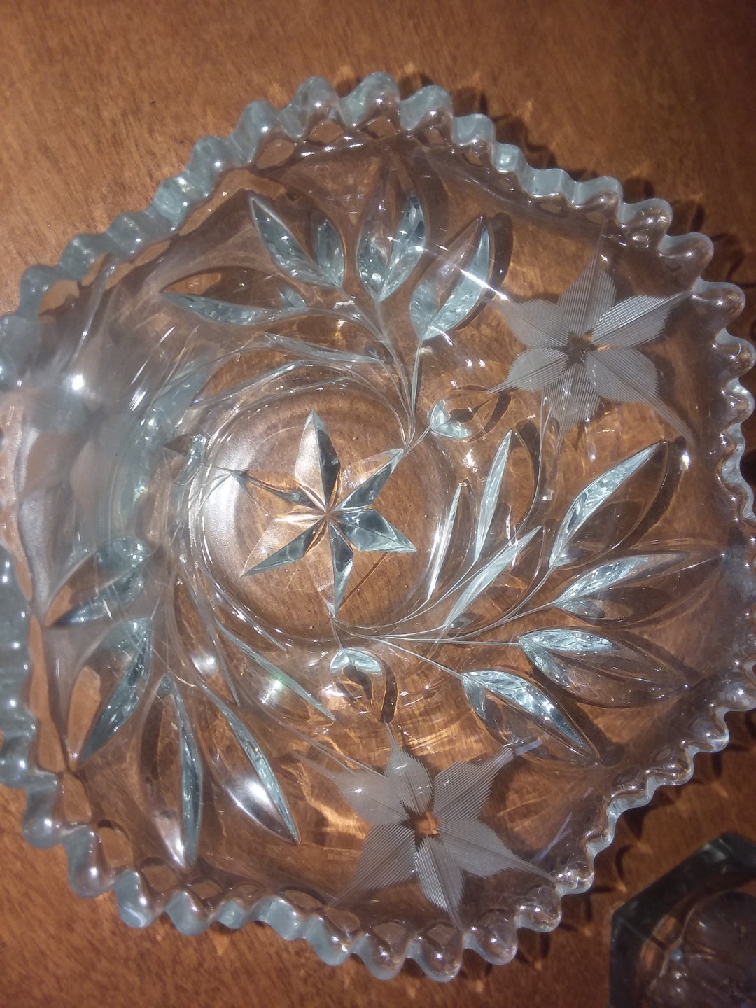 EAPG Etched Glass Bowl W/floral Design & Sawtooth Rim - Etsy