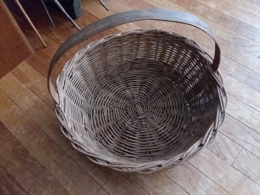 Market/gathering Basket W/bentwood Handle - Primitive Antique Round ...