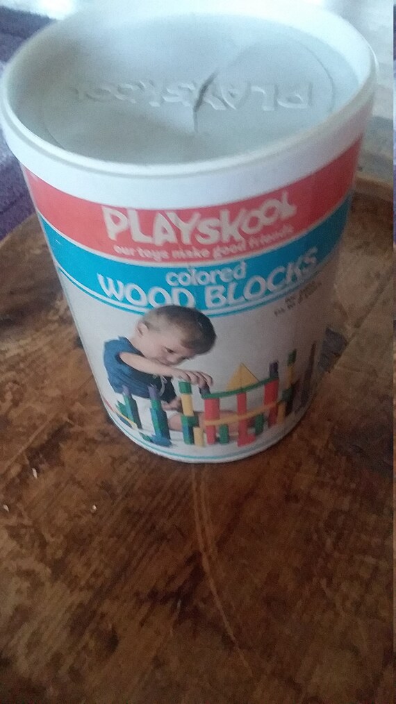 Playskool Colored Wood Blocks W/original Container | Etsy