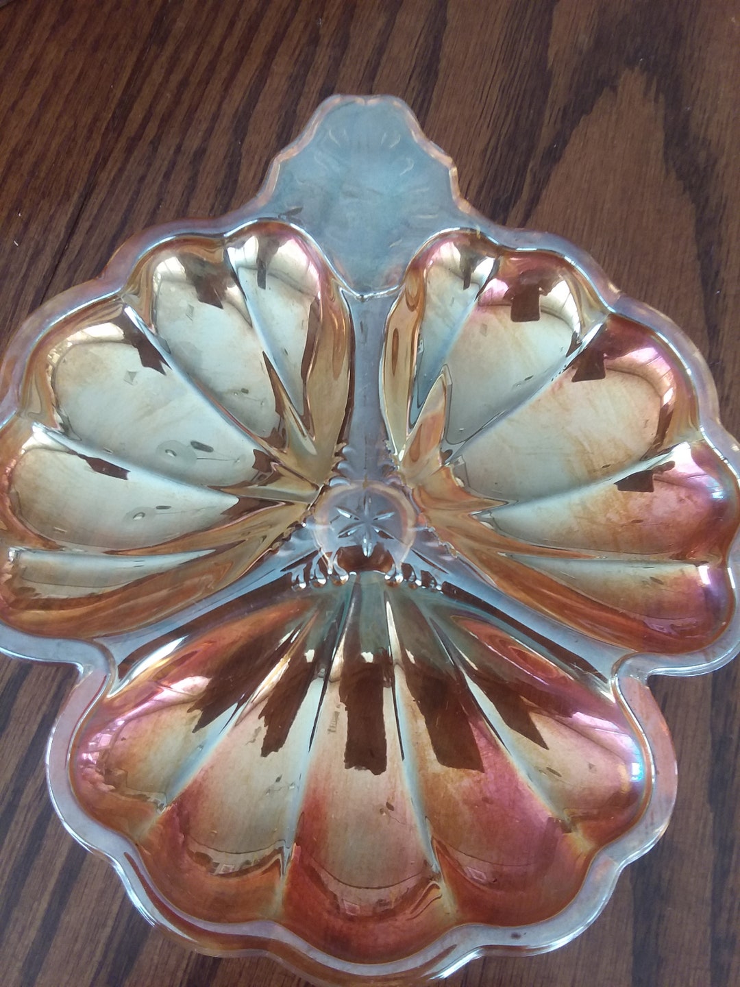 Peach Lusterware 3 Compartment Plate - Floral Design - Etsy