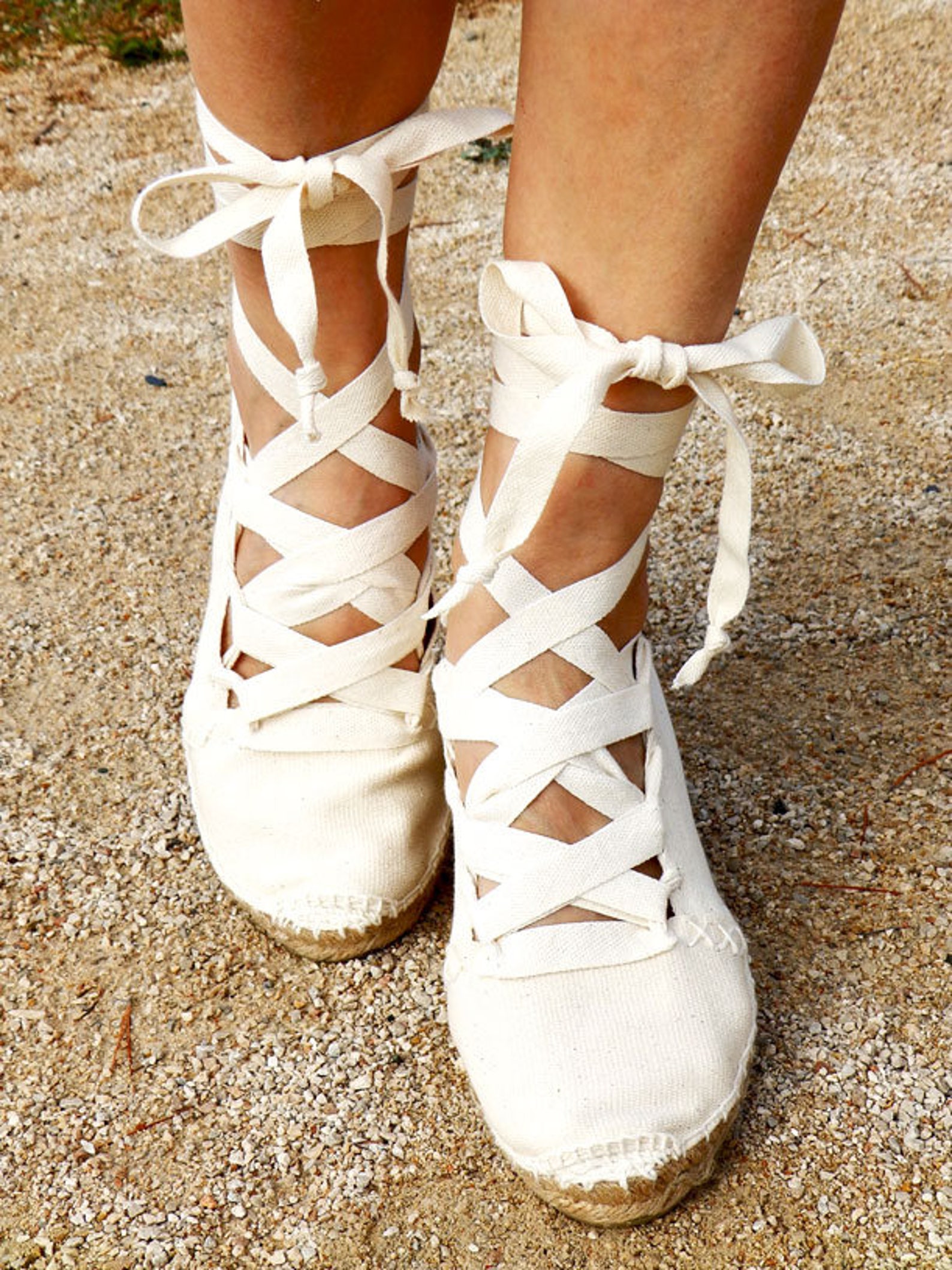 Lace up Bridal Wedding Wedges Espadrilles Beige Organic Cotton - Etsy