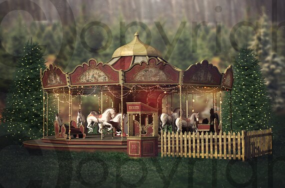 Christmas Carrousel Digital Background | Etsy
