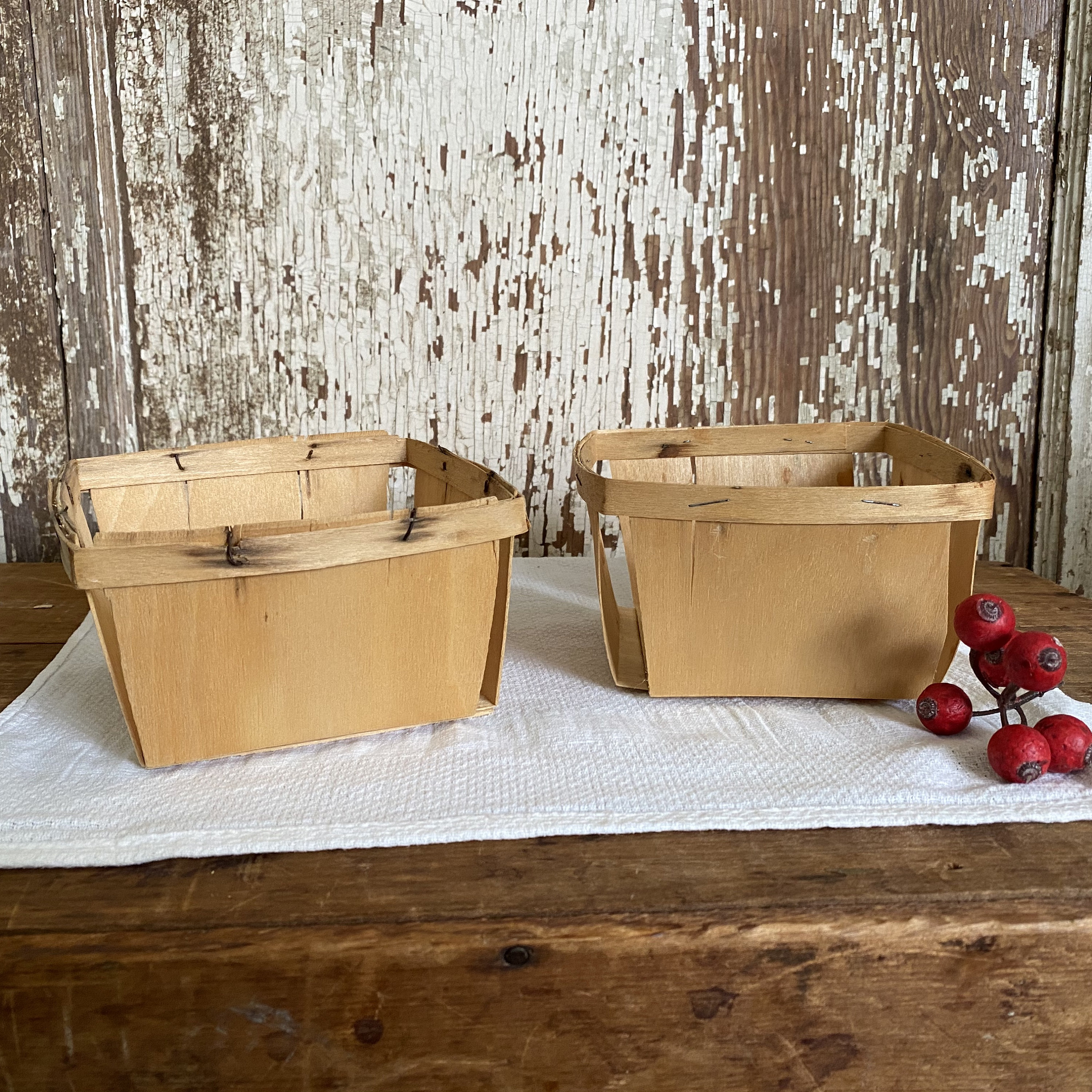 Vintage Wooden Berry Baskets Set of 2 - Etsy