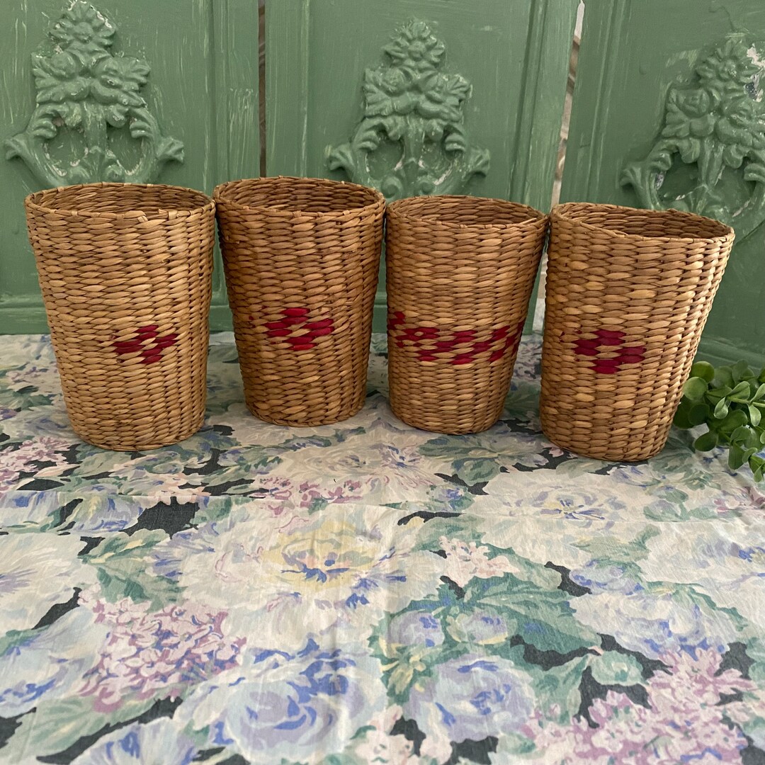 Salevintage Set of 4 Rattan Cup Holders - Etsy