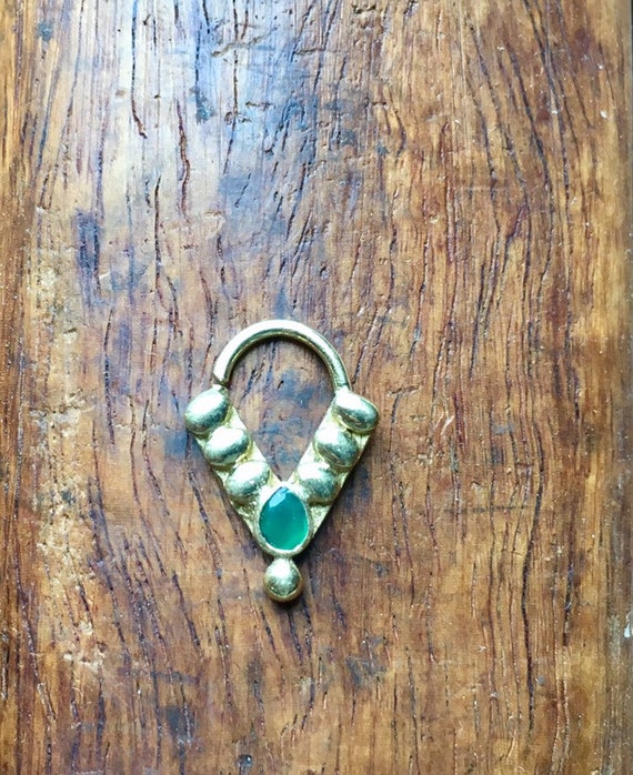 Triangle tribal septum piercing jewelry ring in brass with a | Etsy