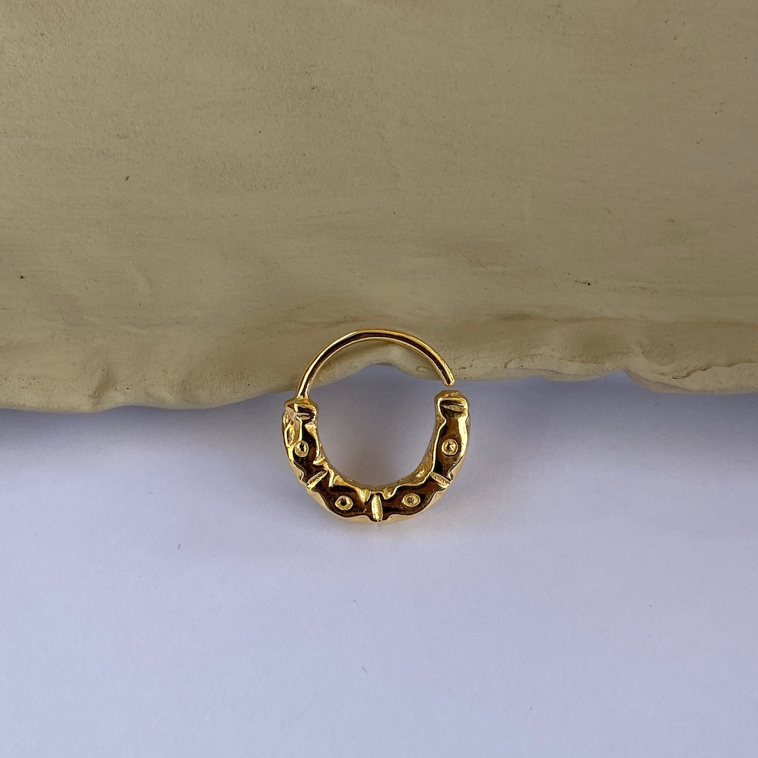 Gold Plated Septum Ring, Hand-engraved Tribal Nose Ring - Etsy