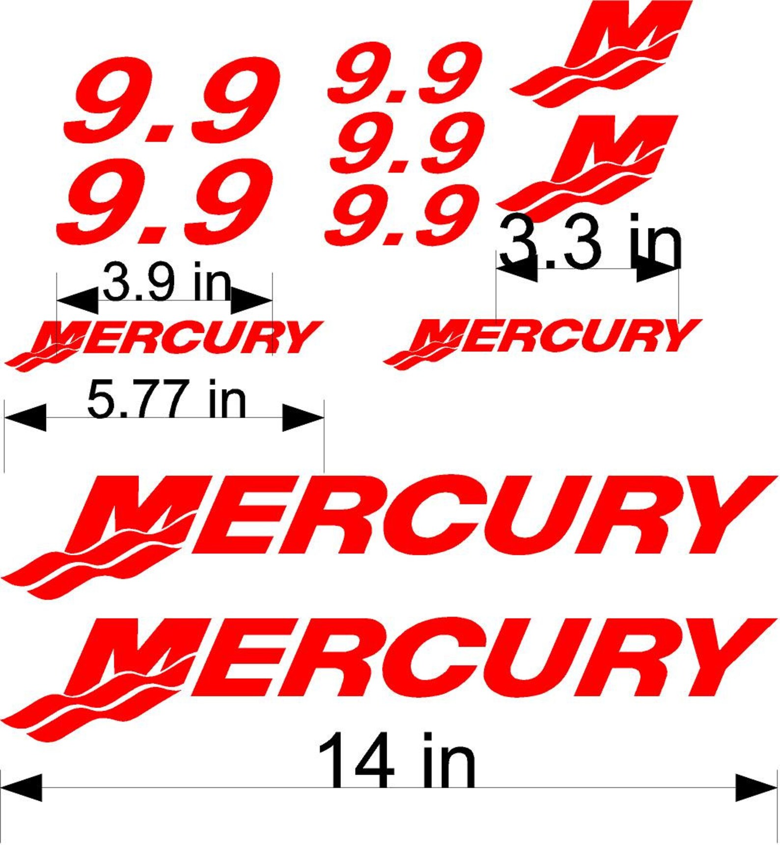 Set of 11 Mercury Marine Decals 9.9 HP - Etsy