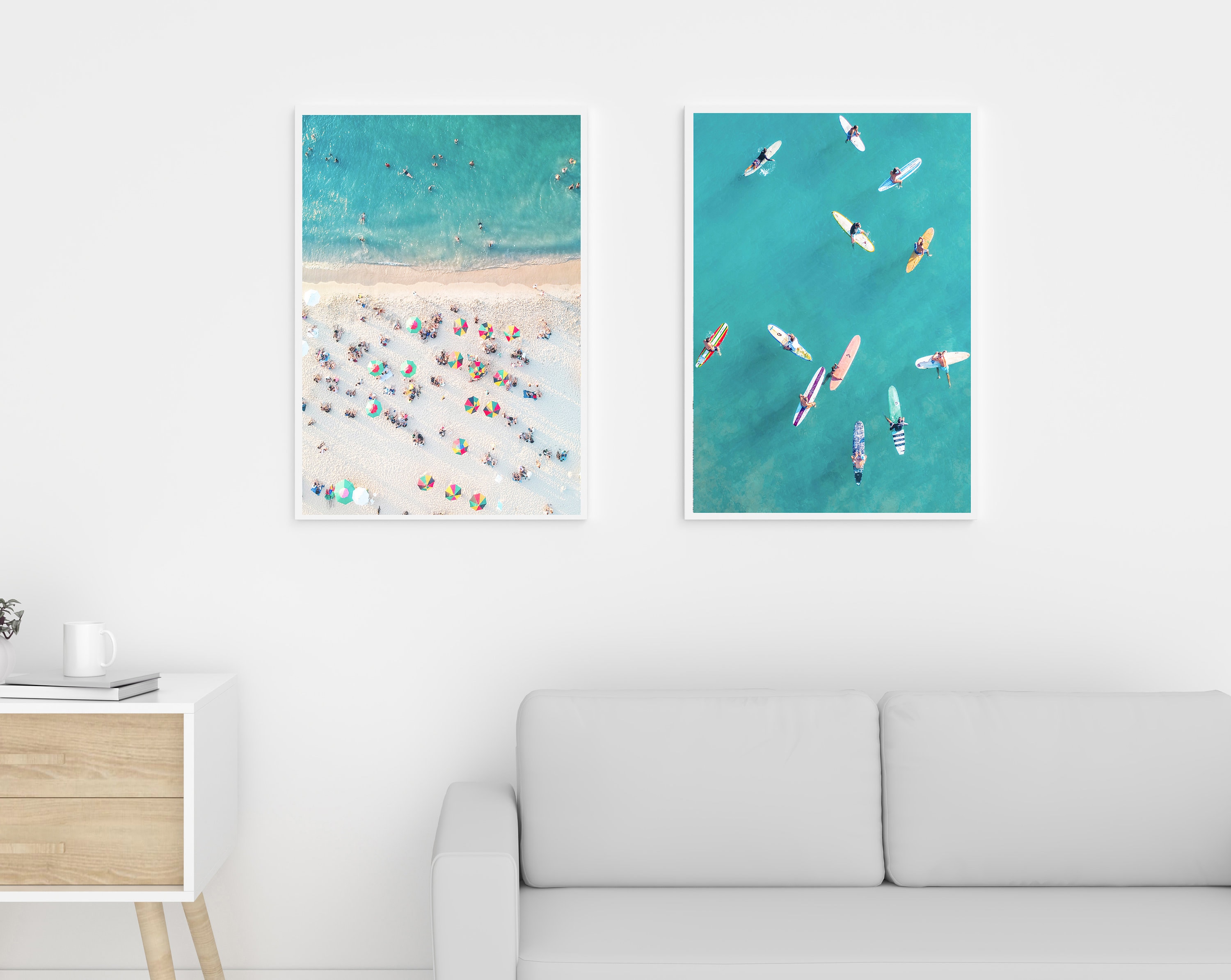 Set of 2 Coastal Beach Prints, Surf Print, Surf Wall Art, Aerial Wall ...