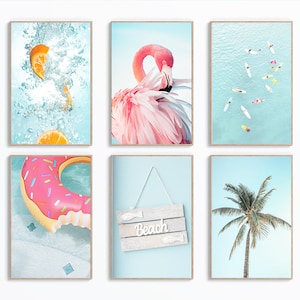 Set of 6 Tropical Beach Prints, Surf Wall Art, Flamingo Photo Print ...