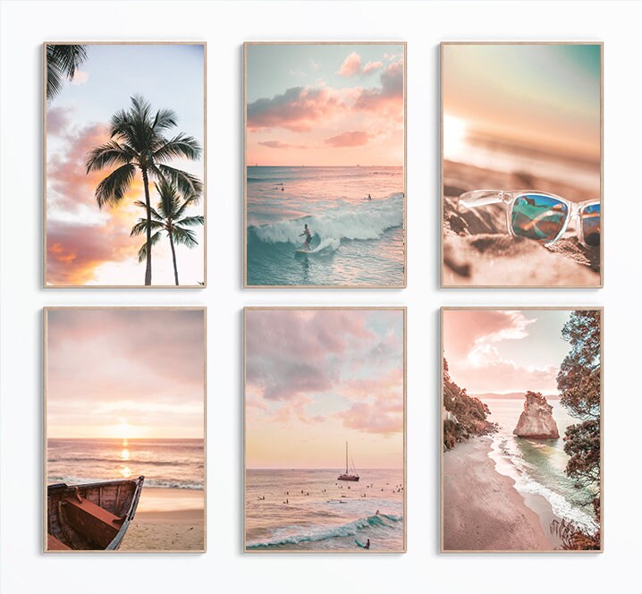 Set of 6 Sunset Coastal Wall Art Prints, Beach Print, Sunrise Print ...
