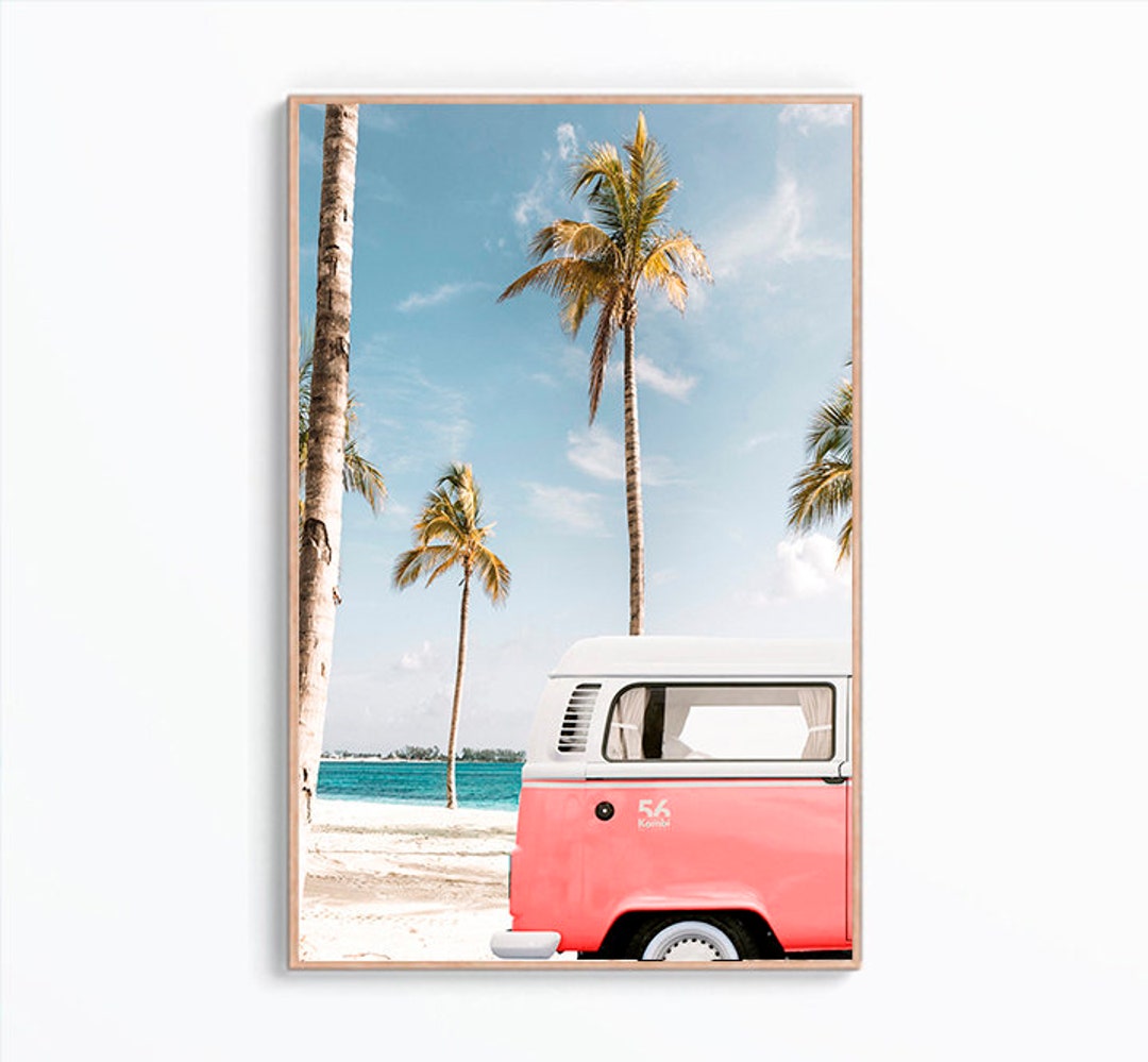 Retro Beach Bus Print Art, Vintage Van Beach Poster Art, Coastal Van ...