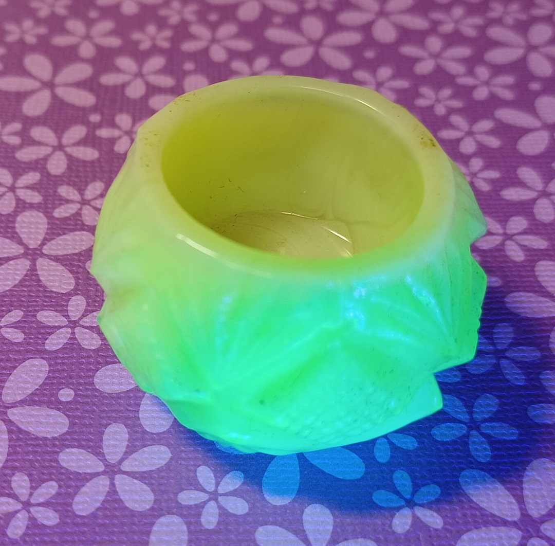 Vaseline Glass Round Salt Cellar Ivory - Etsy
