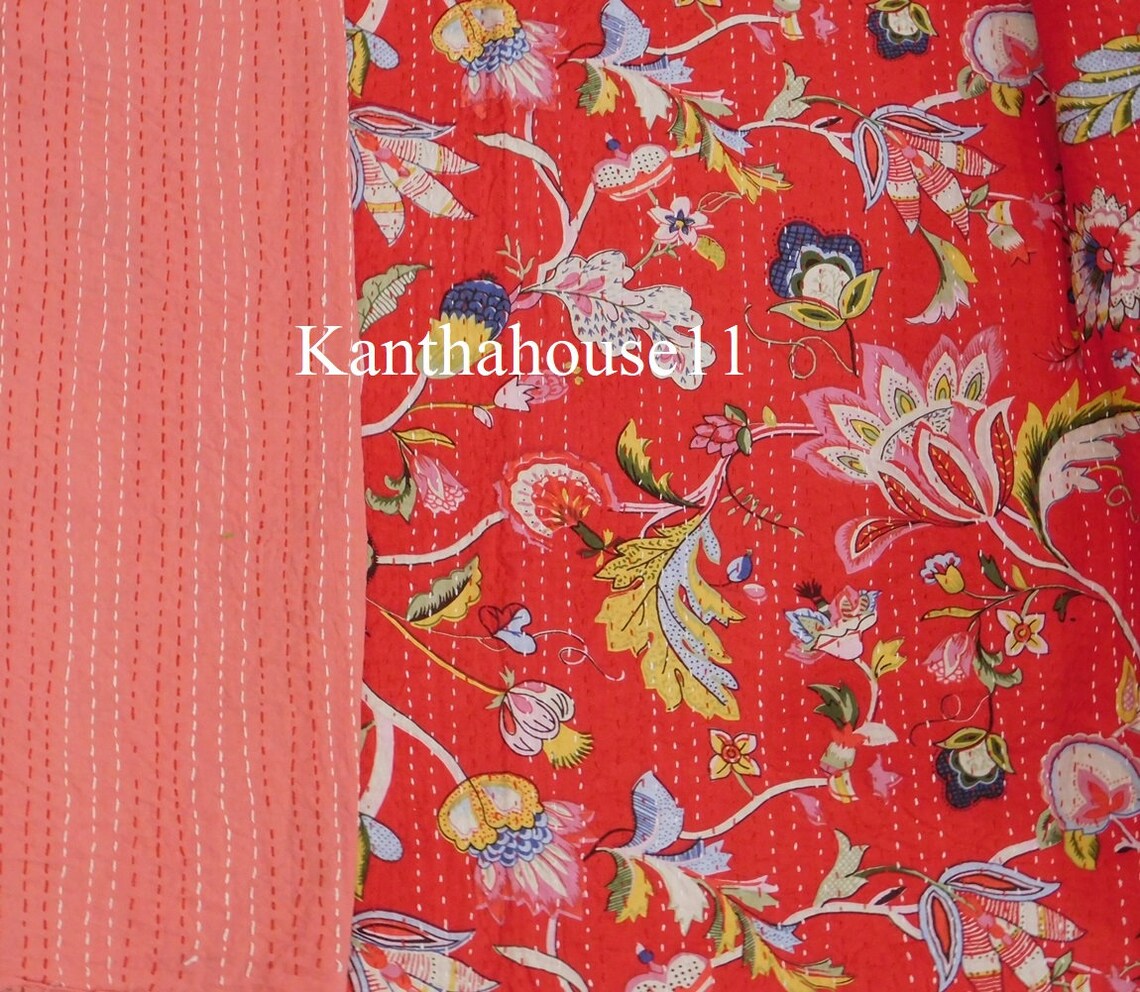 Indian Kantha Quilt Handmade Bedspread Cotton Bedcover Queen - Etsy