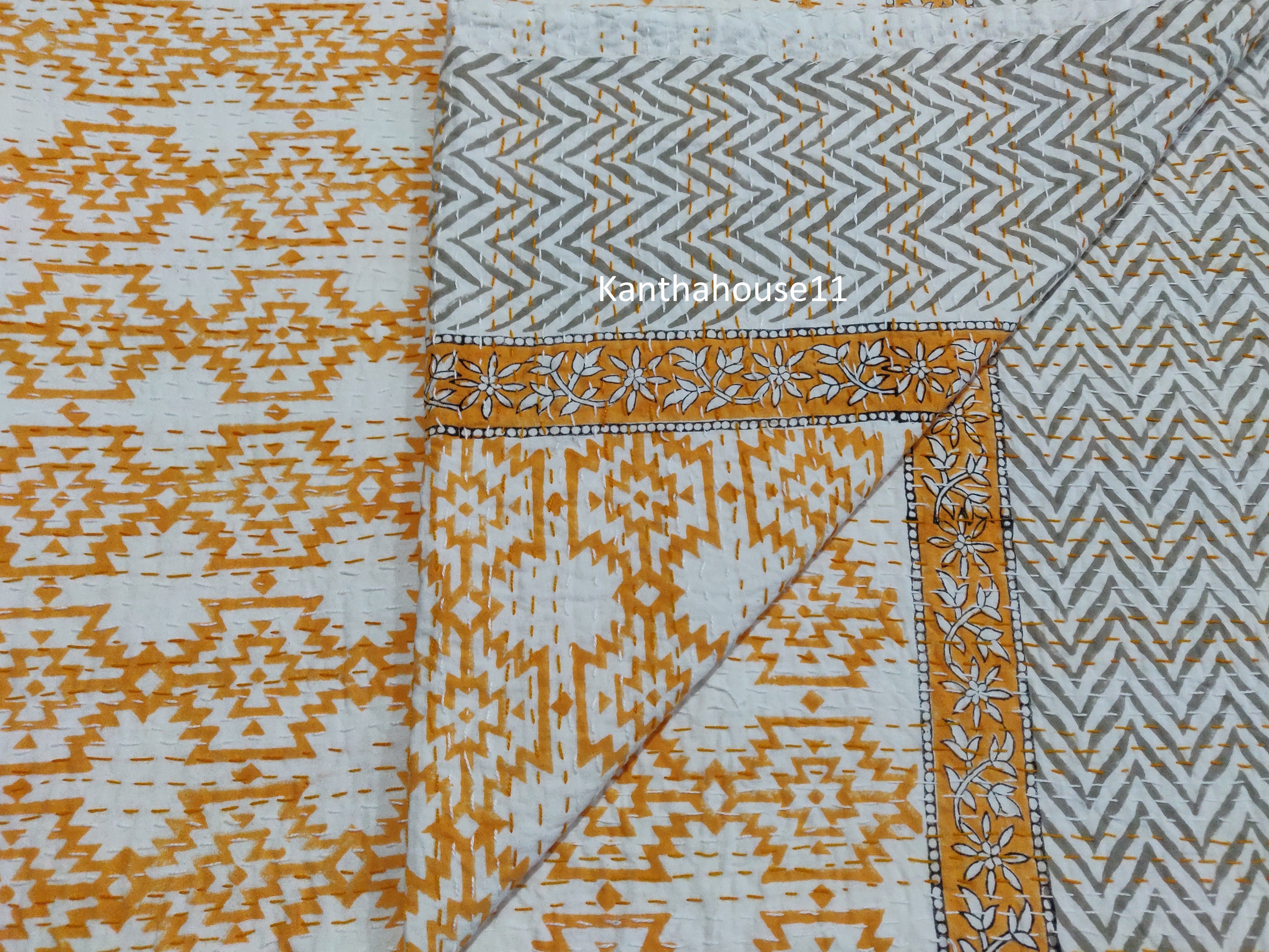 New Beautiful Hand Block print Indian Kantha Quilt Kantha | Etsy