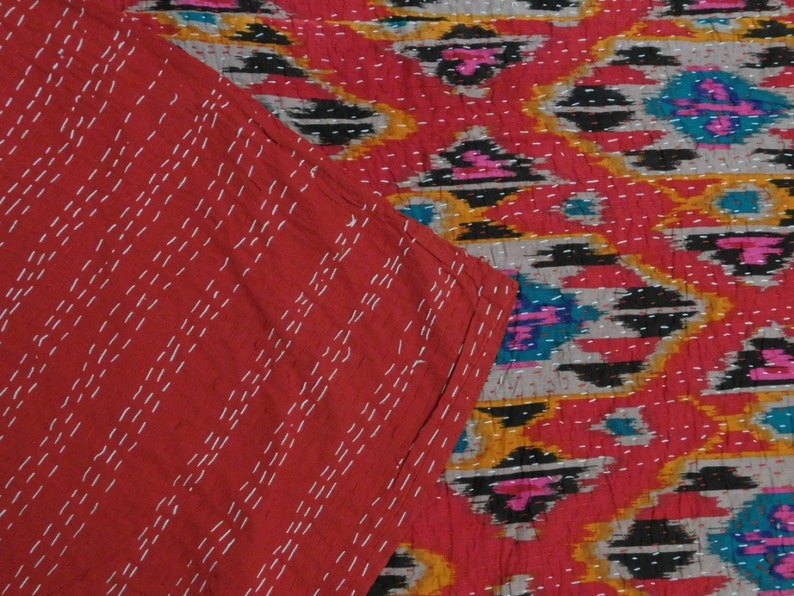 Indian Handmade Ikat Kantha Quilt Bedspread Queen Kantha | Etsy