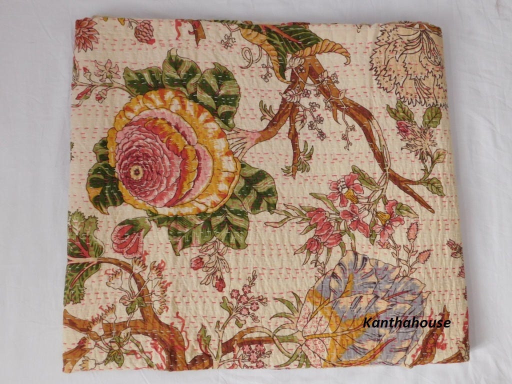 Indian Handmade Kantha Quilt Bedspread Throw Cotton Blanket - Etsy