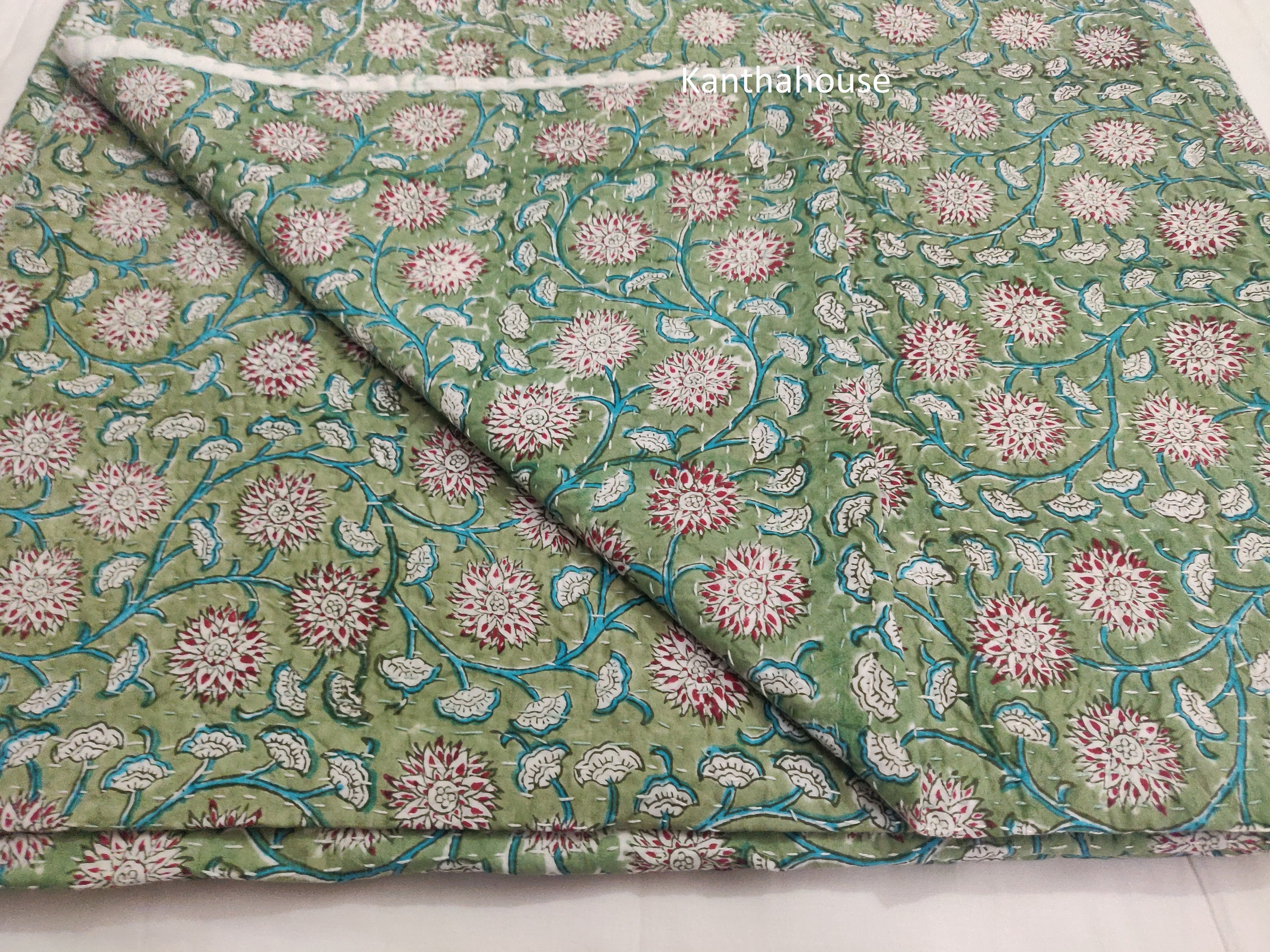 New Hand Block Print Kantha Quilt Indian Kantha Quilt Kantha - Etsy