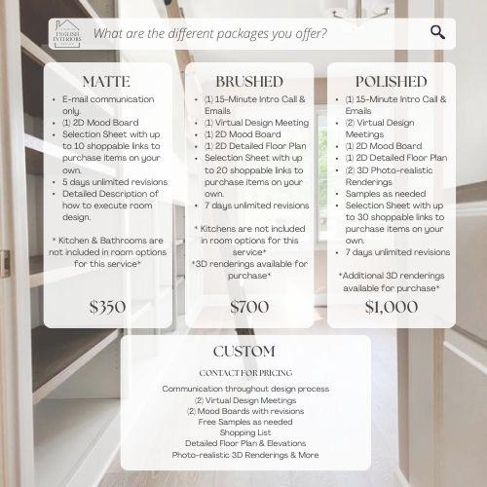 Virtual Interior Design | Custom Room Design | Matte Package - Etsy