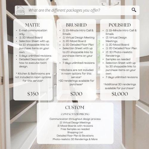 Virtual Interior Design | Custom Room Design | Matte Package - Etsy