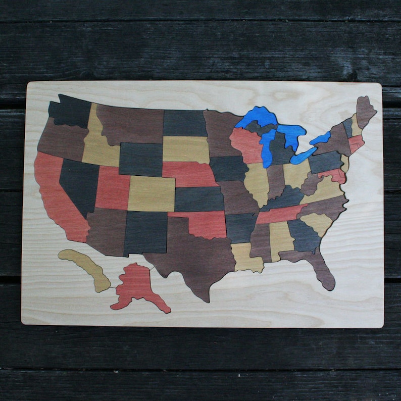 USA Wooden Map Puzzle, Handmade, Wooden Name Jigsaw Puzzles - Etsy