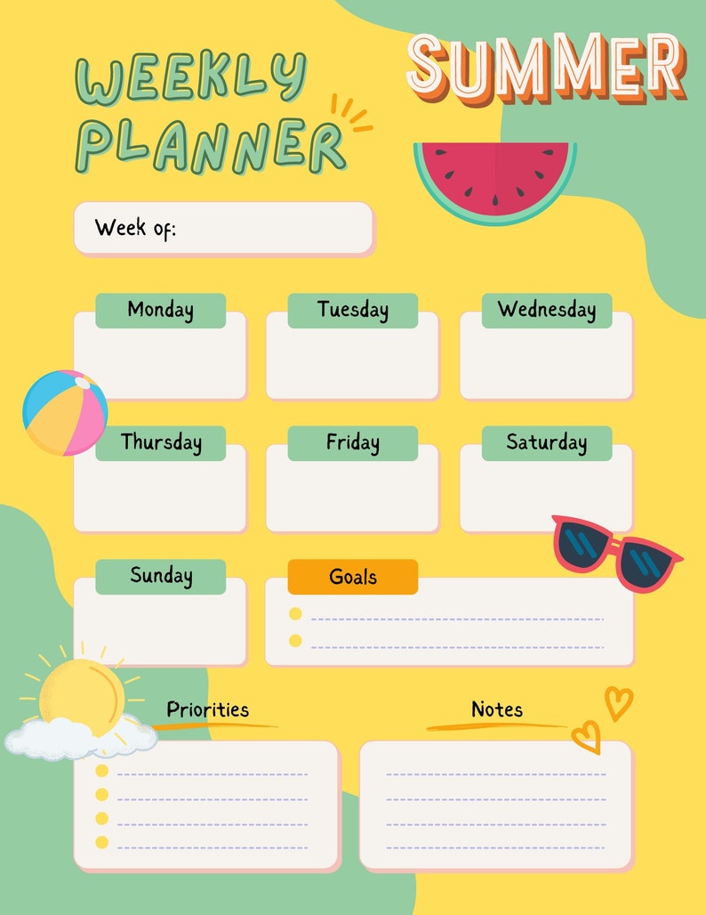 The Summer Weekly Planner - Etsy