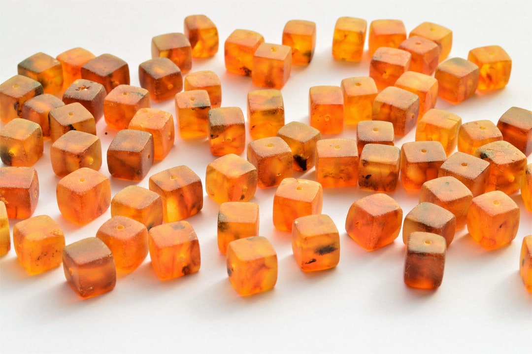 RAW Baltic Amber Beads CUBE Style Unpolished Stone Gemstone, 7 Mm Size ...