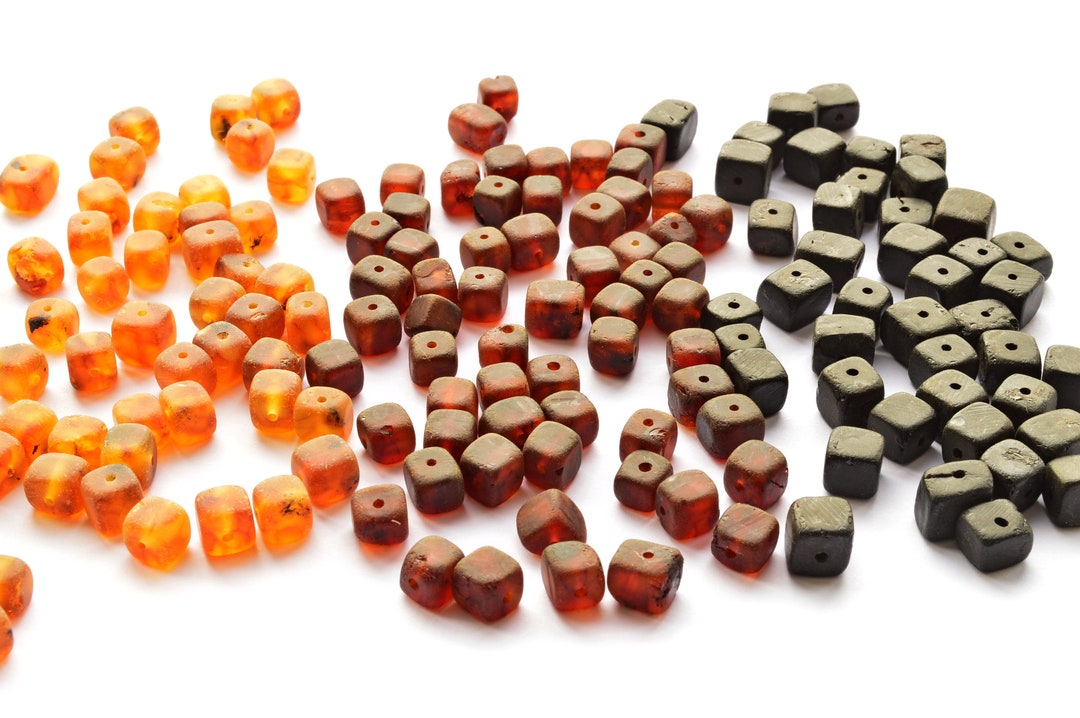 RAW Baltic Amber Beads CUBE Style Unpolished Stone Gemstone, 5-7 Mm ...