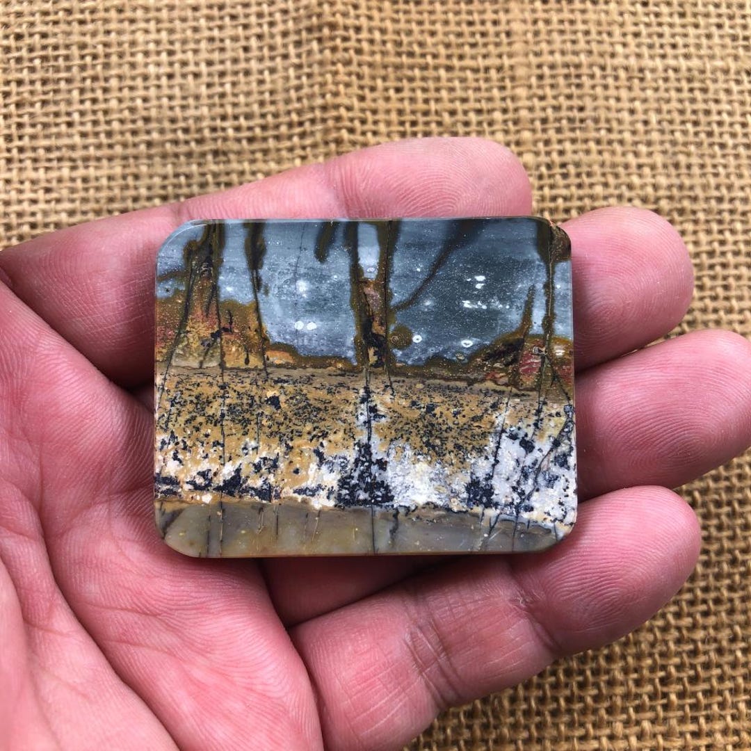 Starry Night Riverside Scenic Cherry Creek Jasper Pendant Cabochon ...