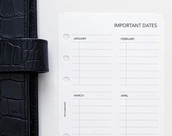 PRINTABLE Important Dates Planner Insert Personal Size - Etsy