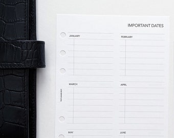 PRINTABLE Important Dates Planner Insert Personal Size - Etsy