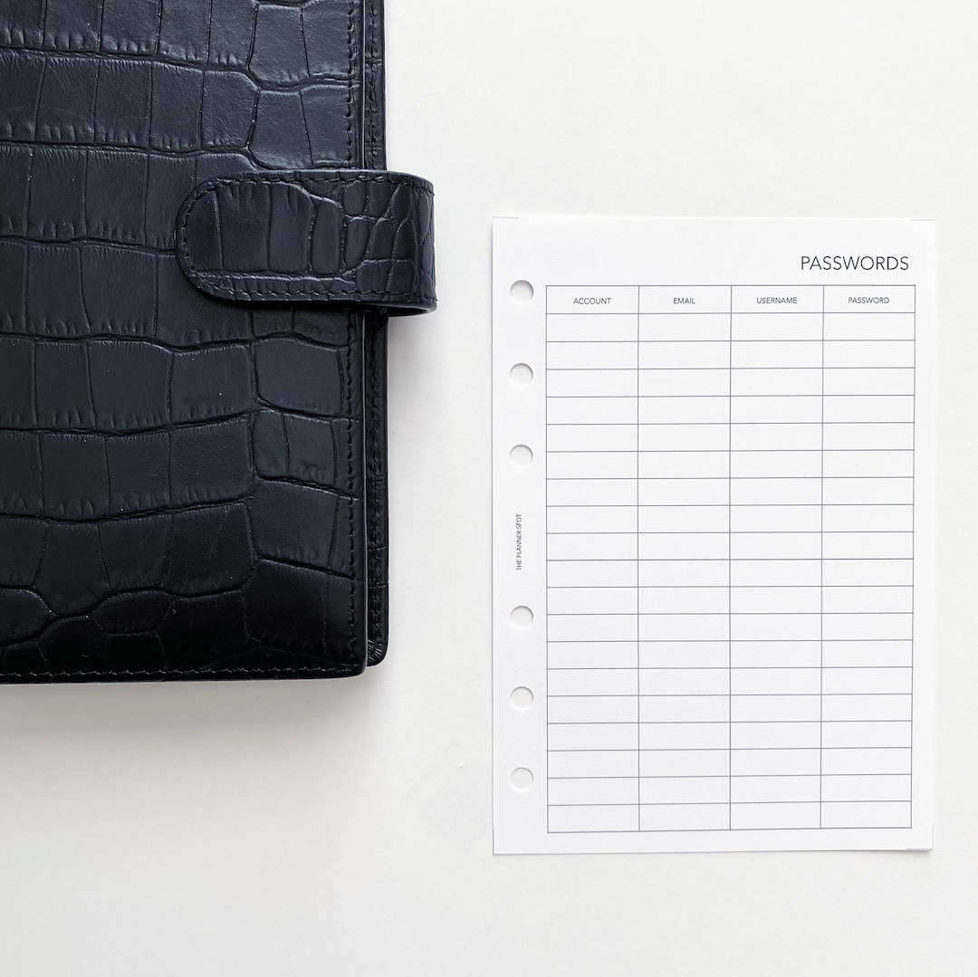 PRINTABLE Passwords Planner Insert - A6 Size - Etsy
