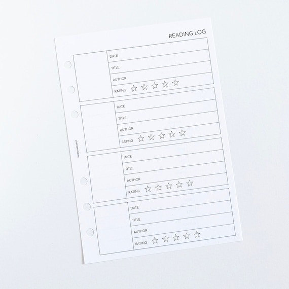 PRINTABLE Reading Log Planner Insert Personal Wide Size | Etsy