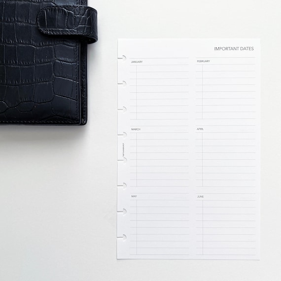 PRINTABLE Important Dates Planner Insert Half Letter Size | Etsy
