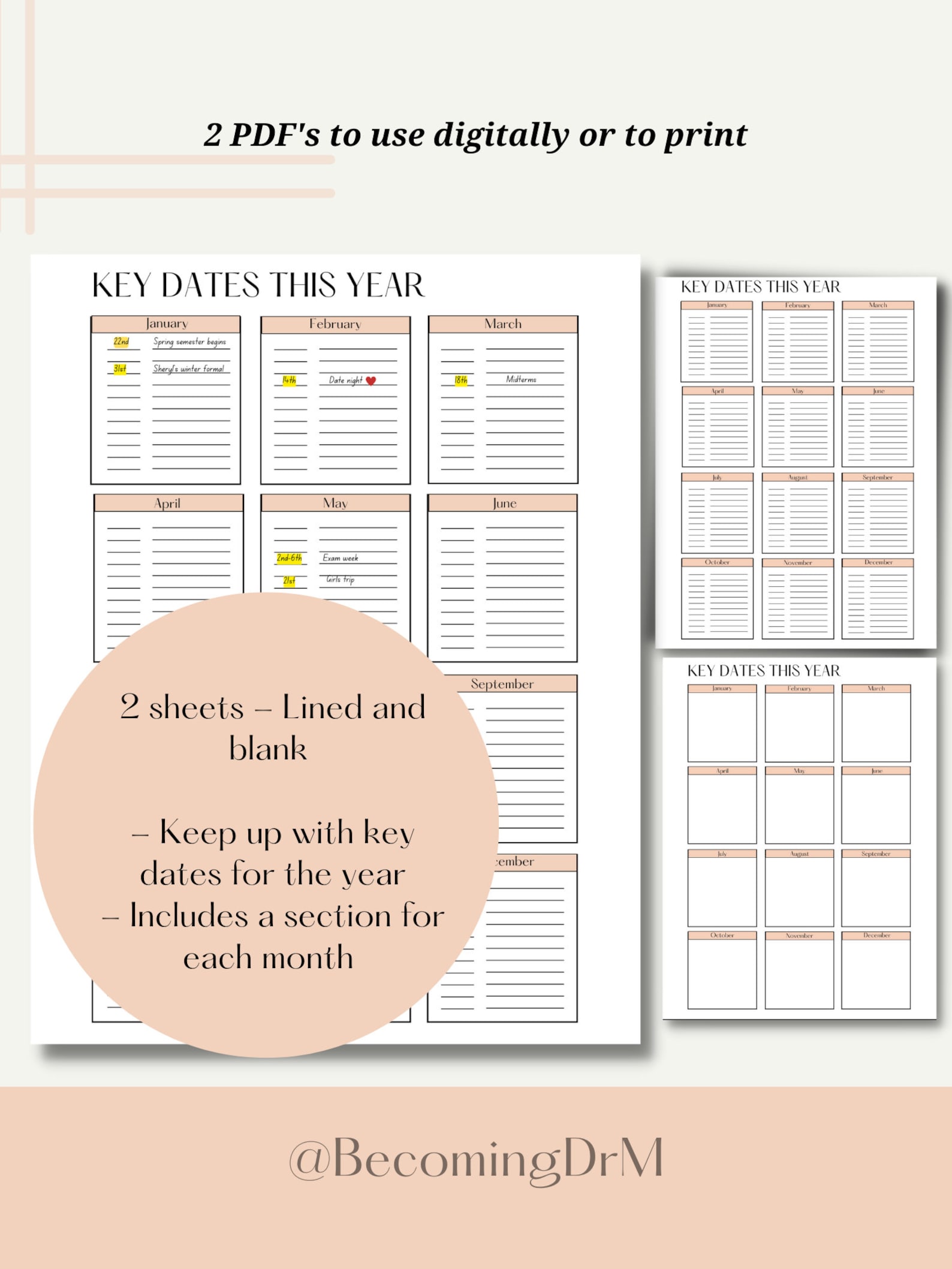 Key Dates Planner | Yearly Planner | Year at a Glance | Yearly ...