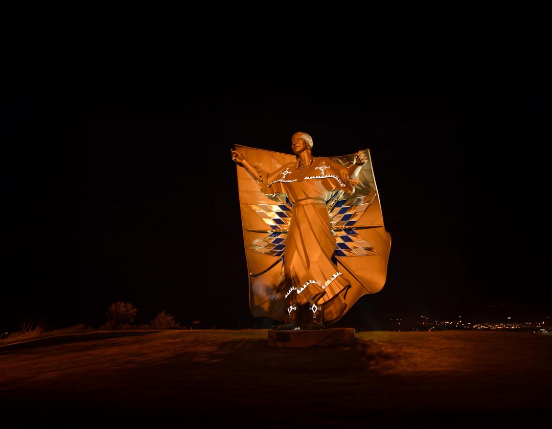Iconic Native American Dignity Overlooking the Missouri River at Night ...