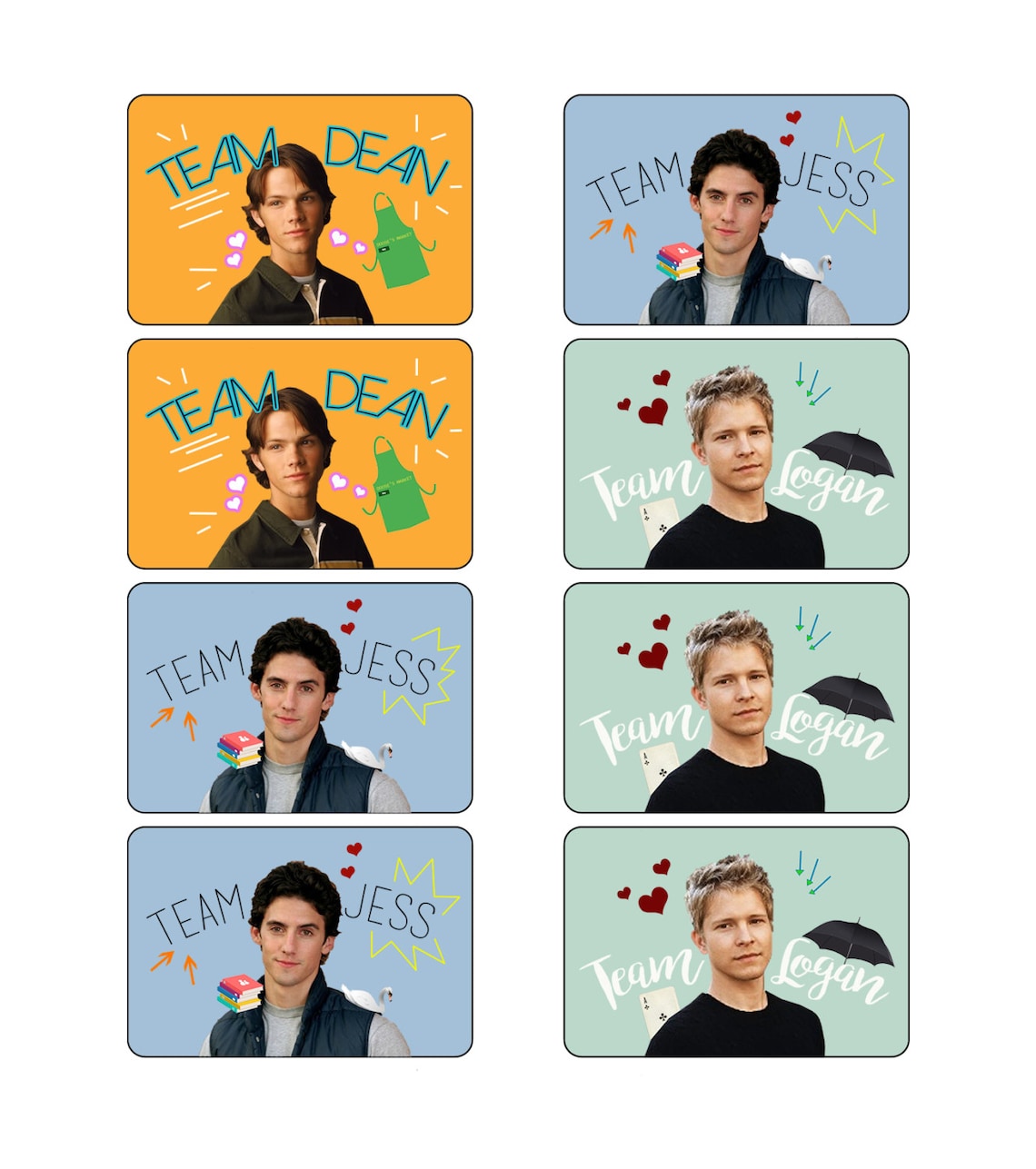 Team Jess Team Logan Team Dean Sticker Set Gilmore | Etsy