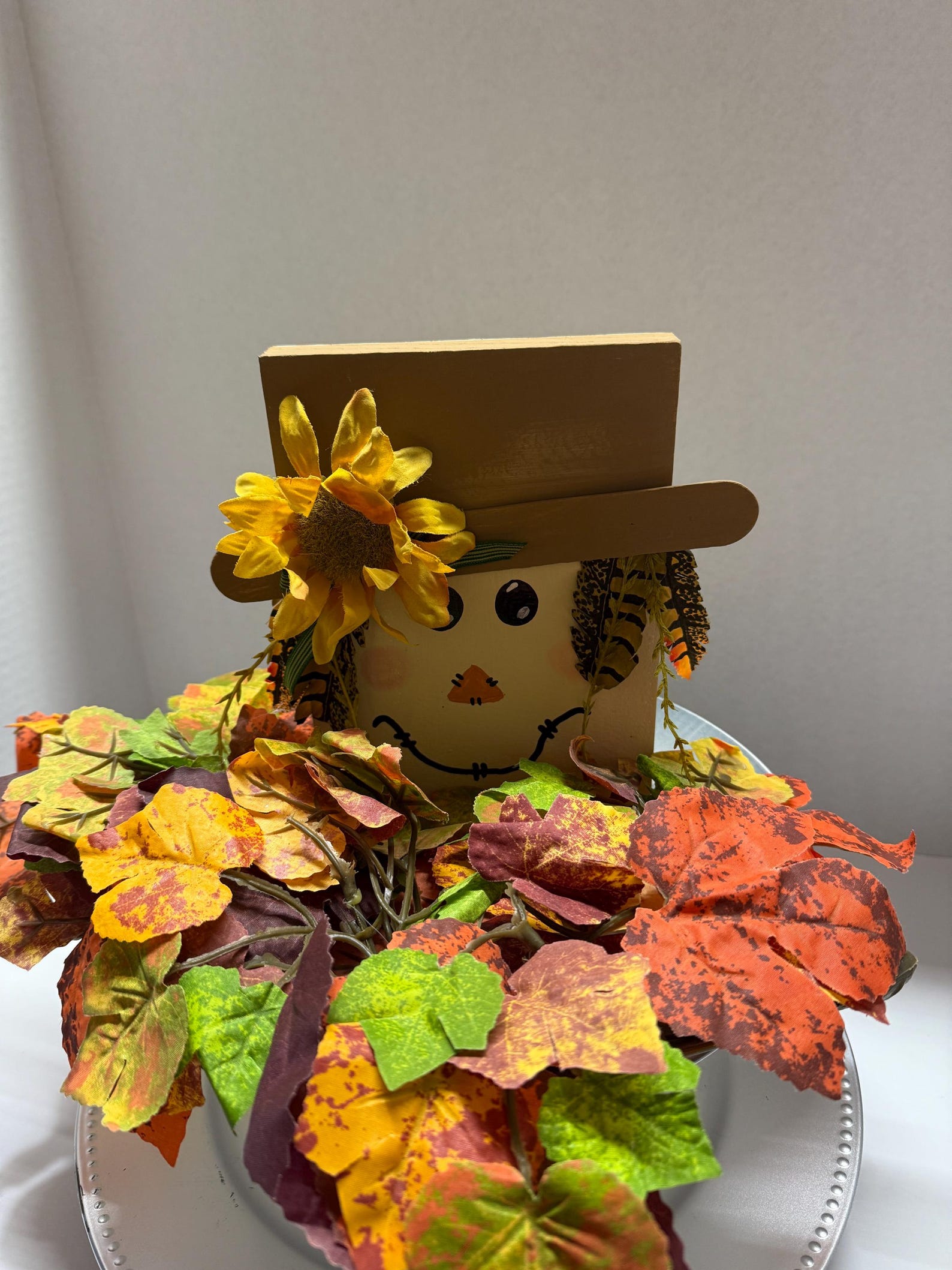 Handmade Wooden Scarecrow Block With Sunflower – Rustic Fall Decor ...