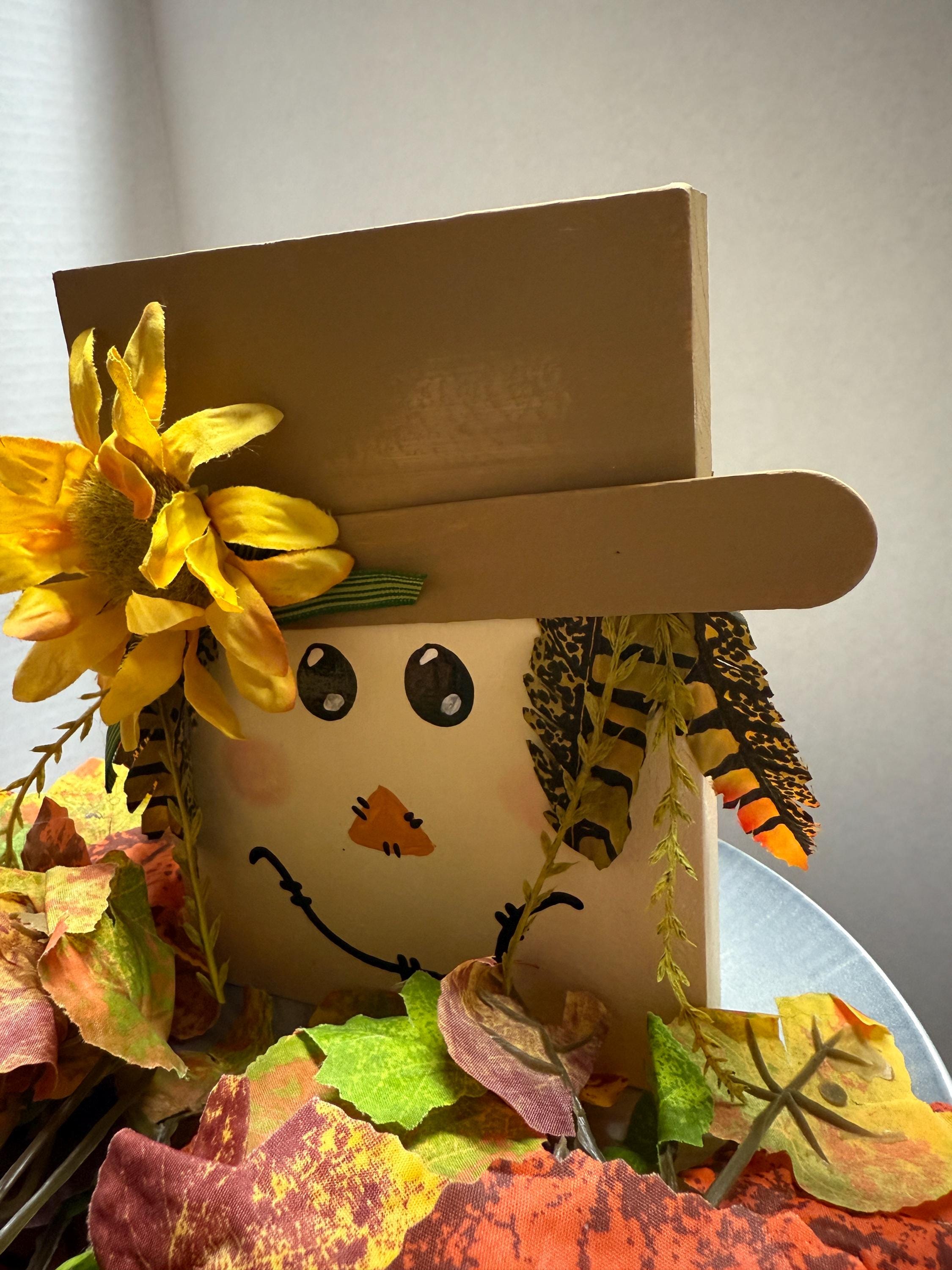 Handmade Wooden Scarecrow Block With Sunflower – Rustic Fall Decor ...