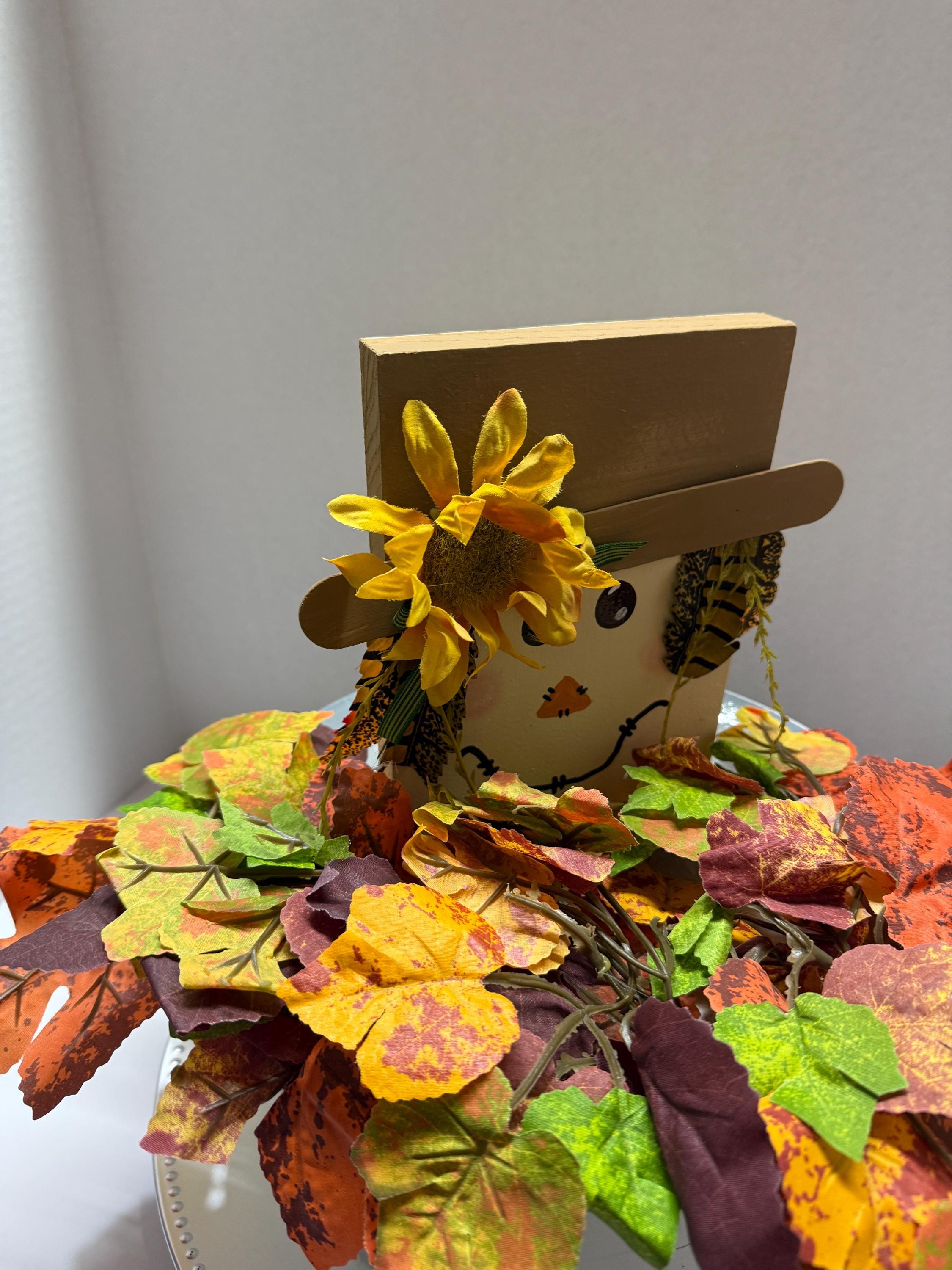Handmade Wooden Scarecrow Block With Sunflower – Rustic Fall Decor ...