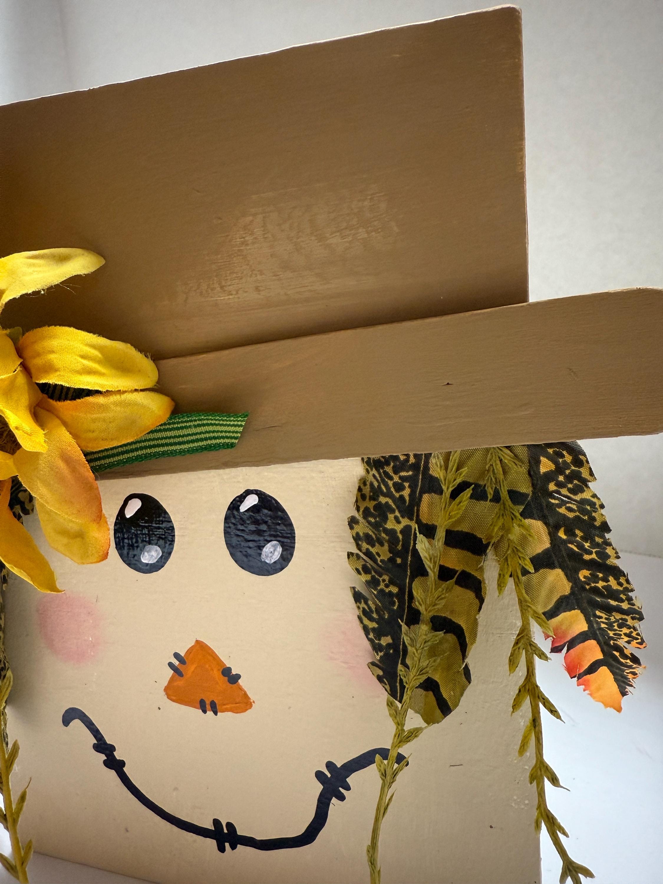 Handmade Wooden Scarecrow Block With Sunflower – Rustic Fall Decor ...
