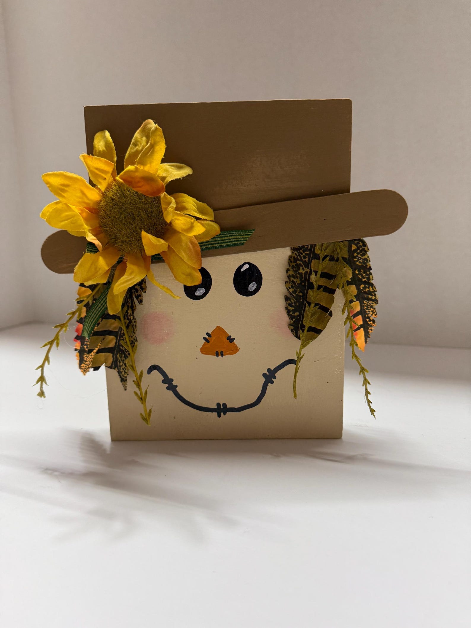 Handmade Wooden Scarecrow Block With Sunflower – Rustic Fall Decor ...