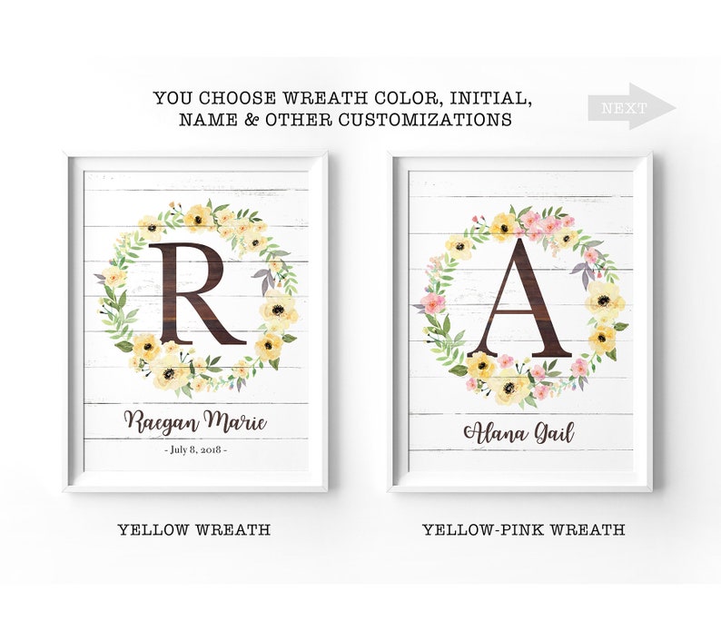 Floral Initial Print Boho Nursery Decor Girl Rustic - Etsy