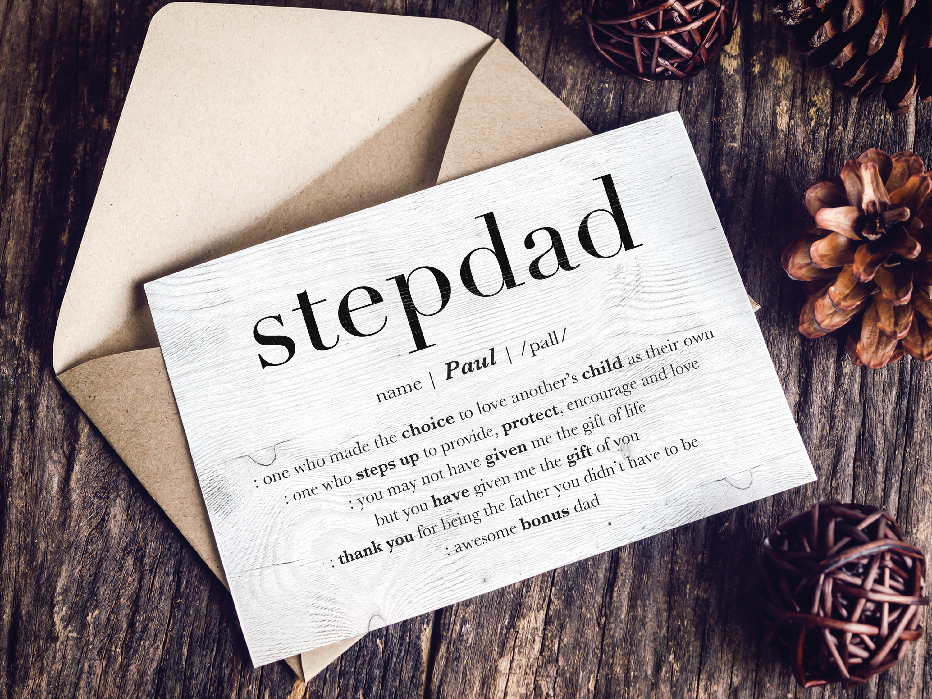 Fathers Day Card for Stepdad Stepfather Birthday Card Custom | Etsy