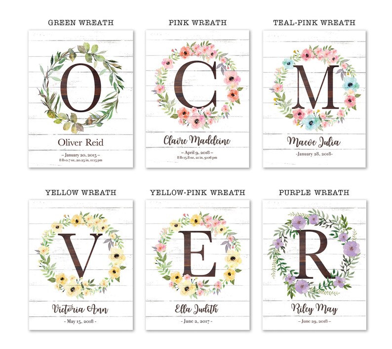 Floral Initial Print Boho Nursery Decor Girl Rustic - Etsy