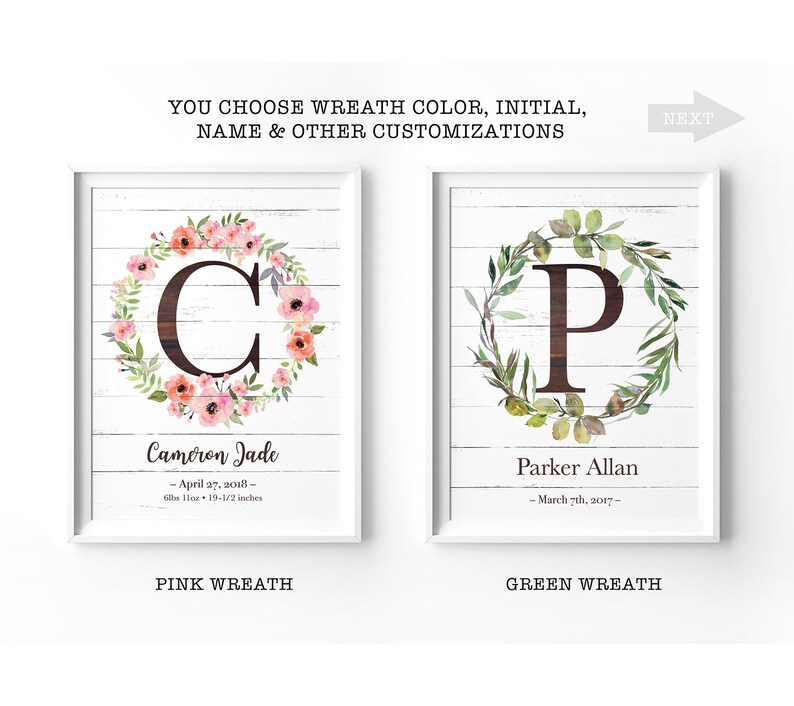 Floral Initial Print Boho Nursery Decor Girl Rustic - Etsy