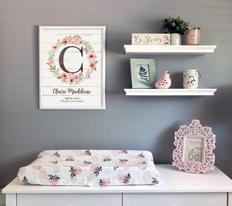 Floral Initial Print Boho Nursery Decor Girl Rustic - Etsy