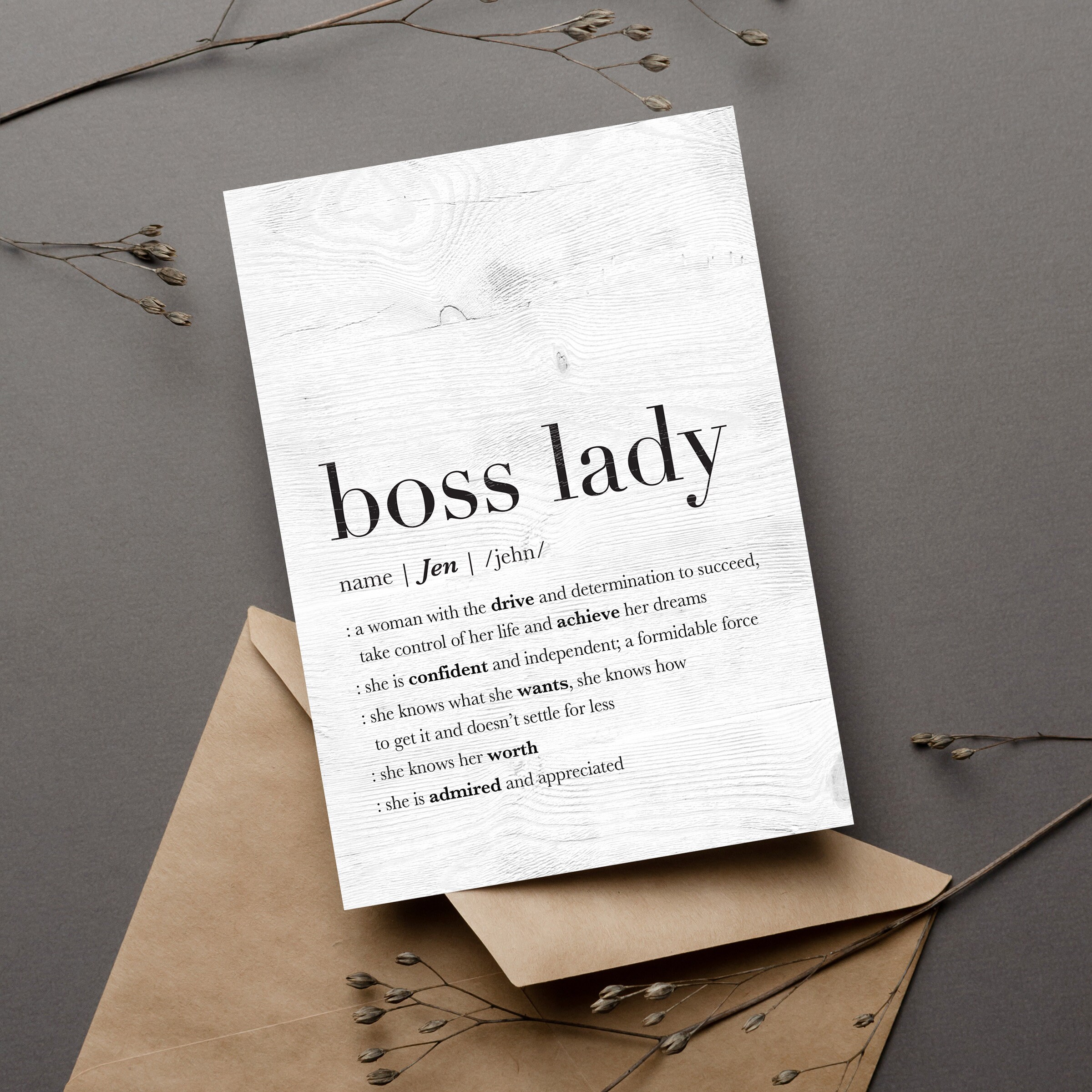 Personalized Boss Lady Card PRINTABLE Girl Boss Babe Card - Etsy