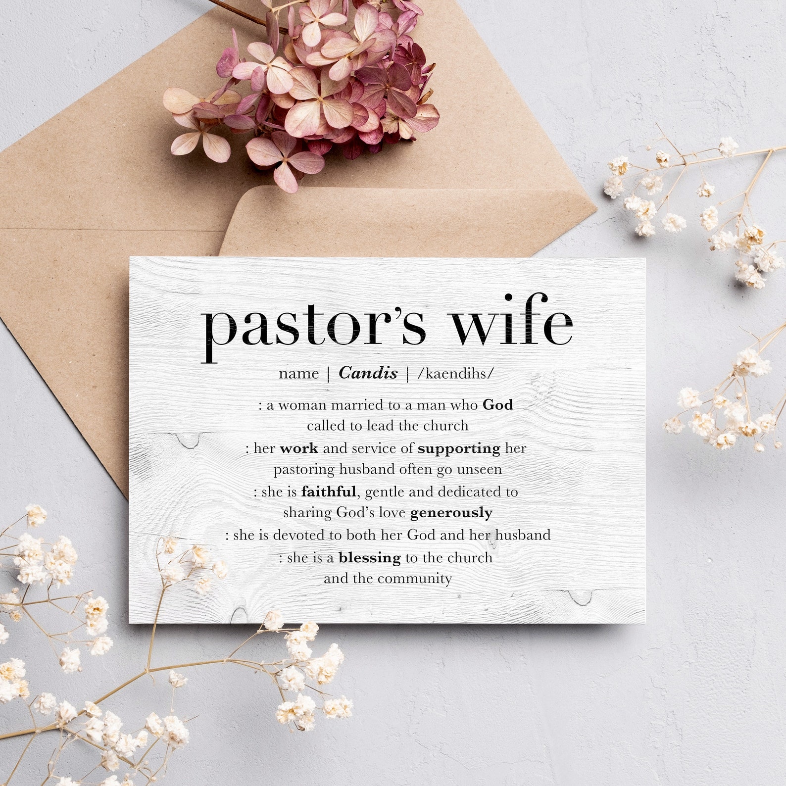 Custom Pastors Wife Appreciation Gift, Pastor's Wife Thank You Card ...