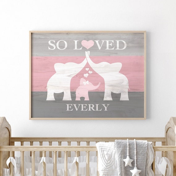 Pink Elephant Nursery Art Digital Download so Loved Nursery - Etsy