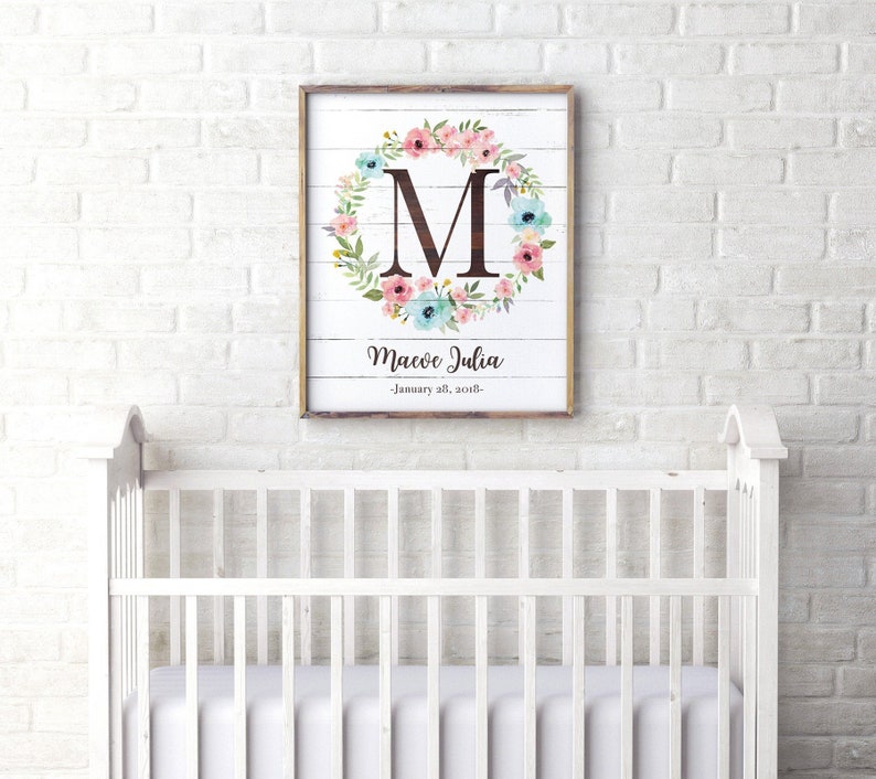 Floral Initial Print Boho Nursery Decor Girl Rustic - Etsy